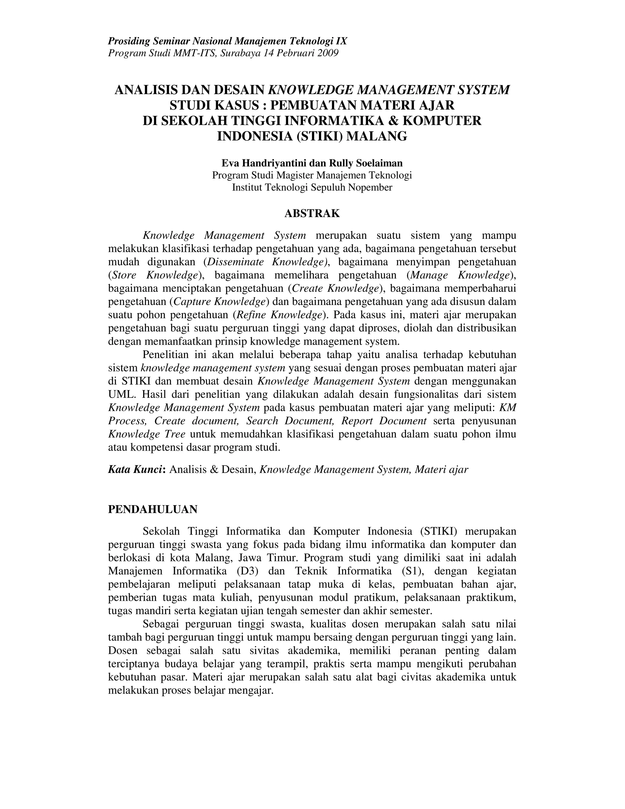 ANALISIS DAN DESAIN KNOWLEDGE MANAGEMENT SYSTEM | PDF