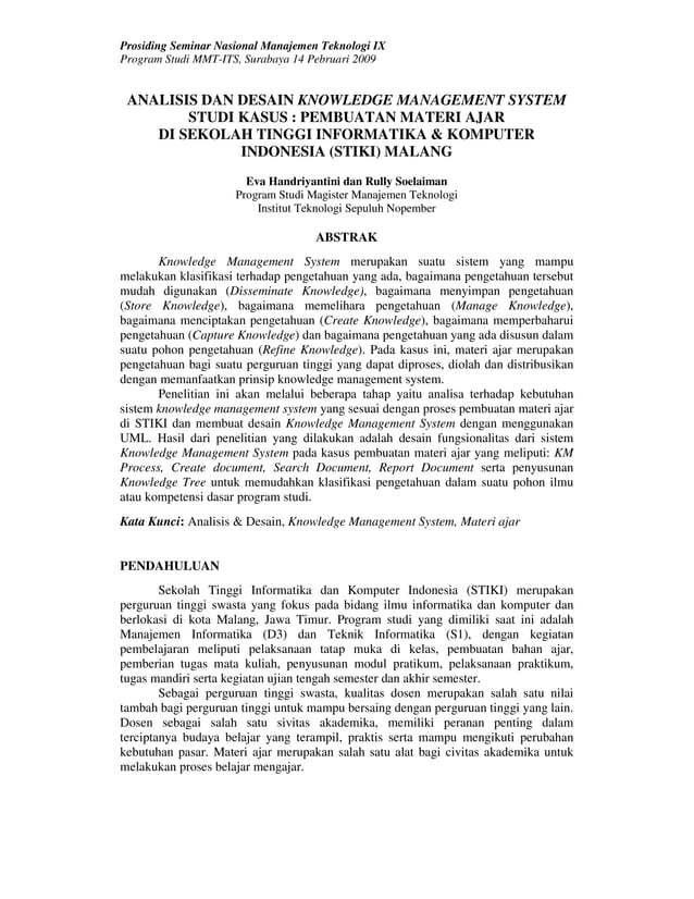 ANALISIS DAN DESAIN KNOWLEDGE MANAGEMENT SYSTEM | PDF