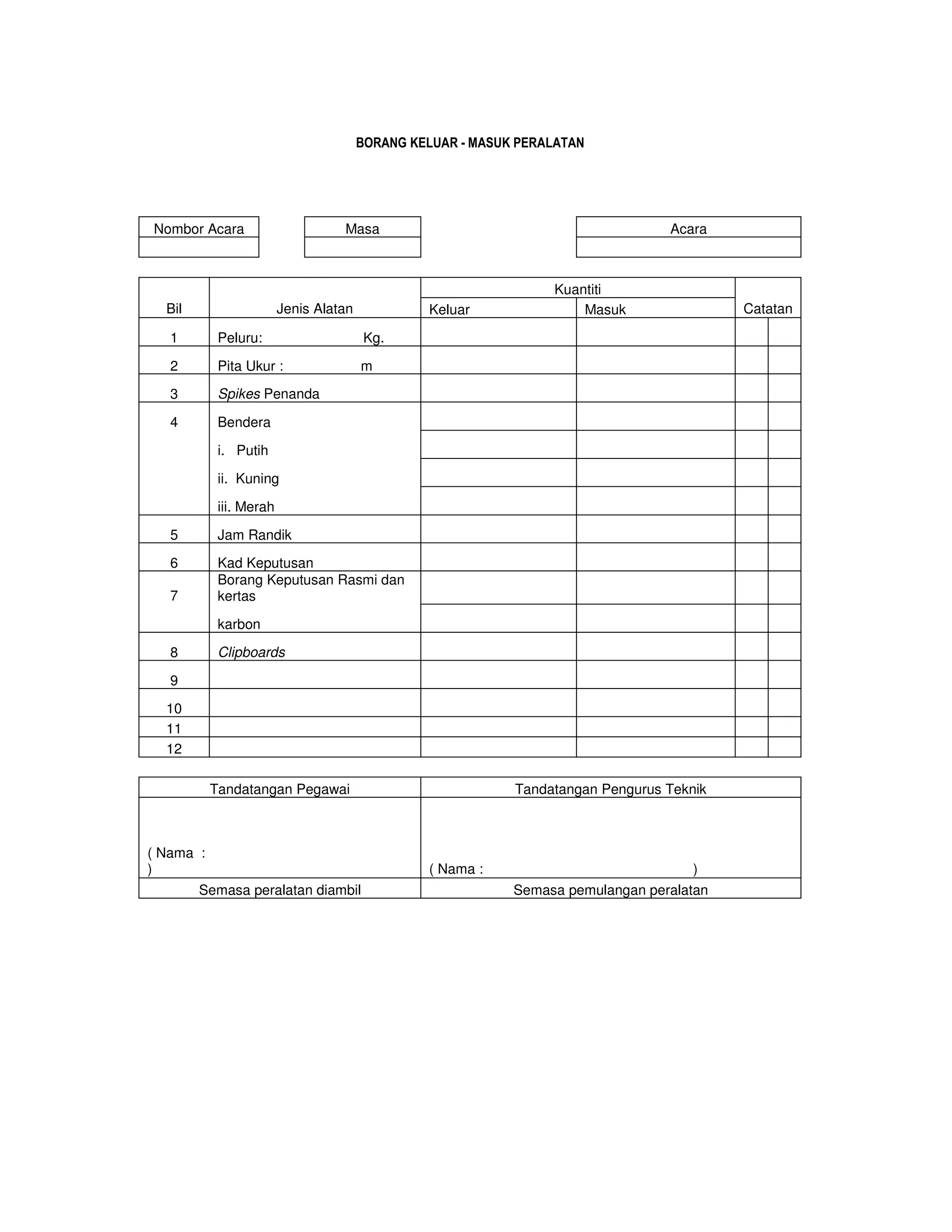 Borang Teknikal Olahraga | PDF