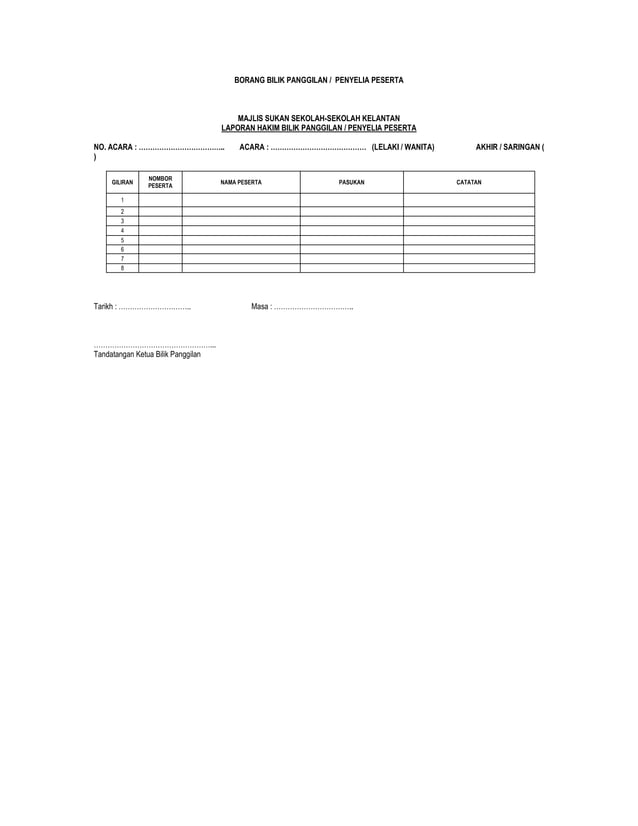 Borang Teknikal Olahraga | PDF