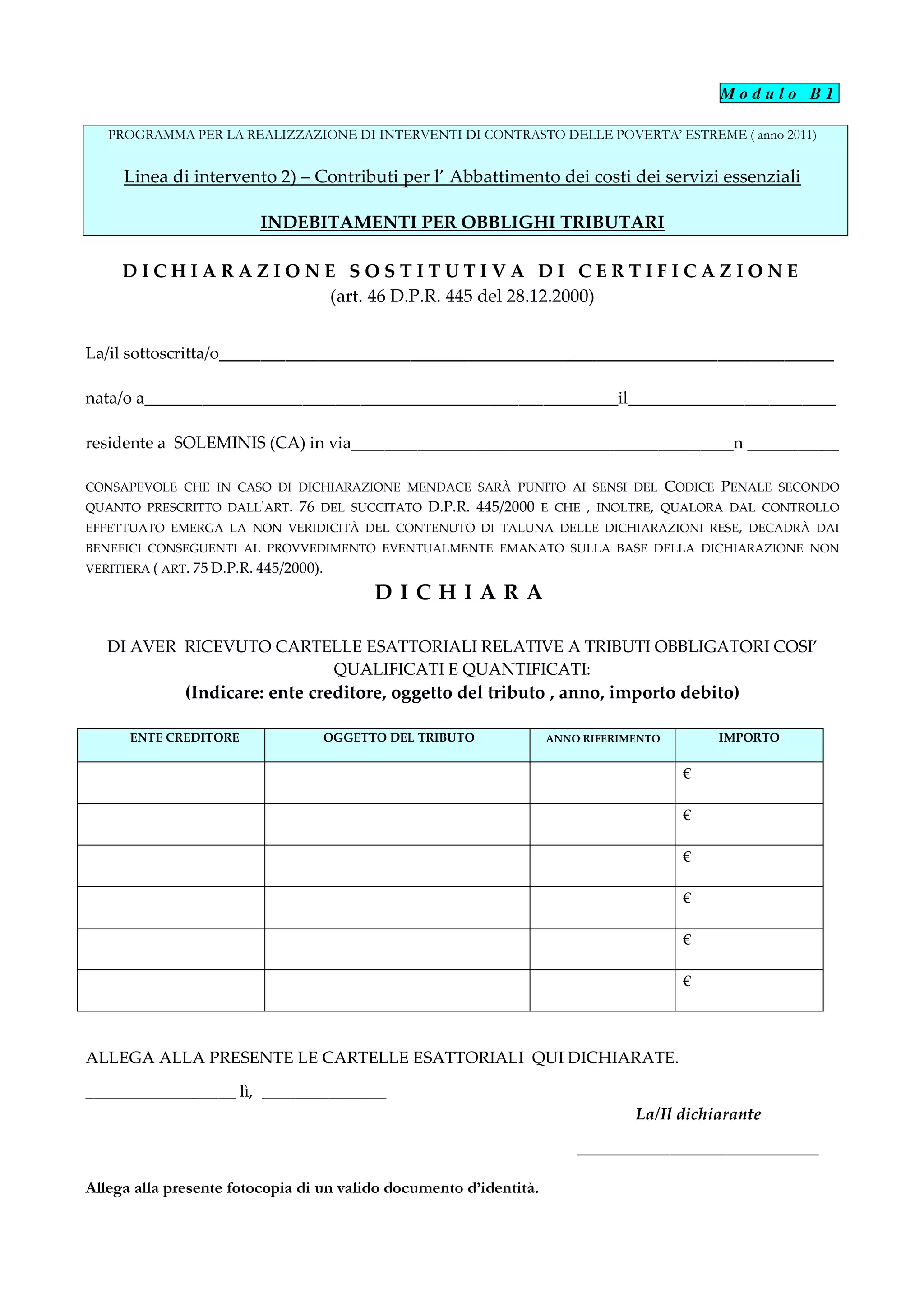 Microsoft word dichiarazione sostitutiva linea 2 mod. b1 | PDF