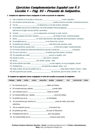 Ejercicios Complementarios Español - Presente de Subjuntivo | PDF