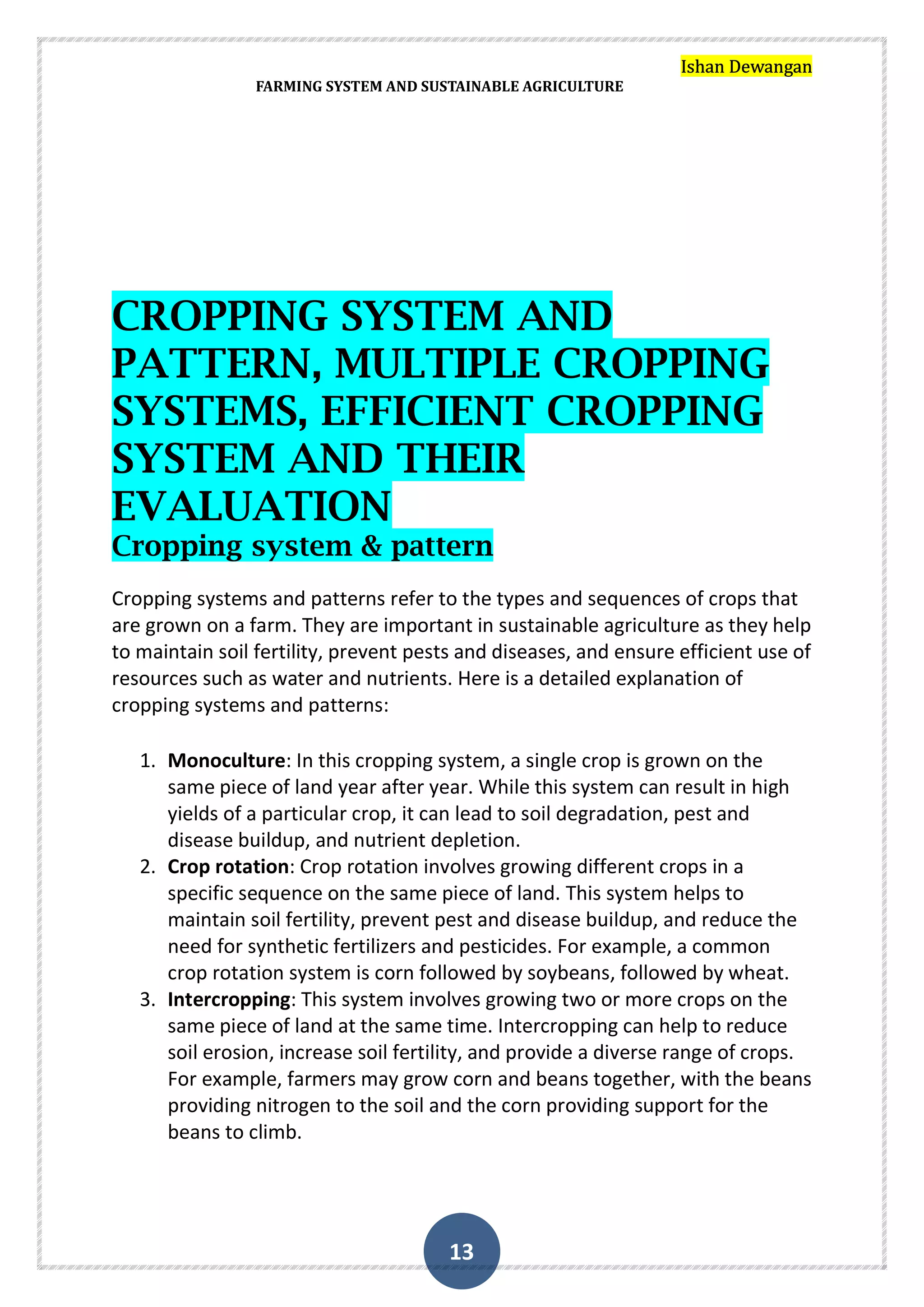 Farming system and sustainable agriculture notes | PDF