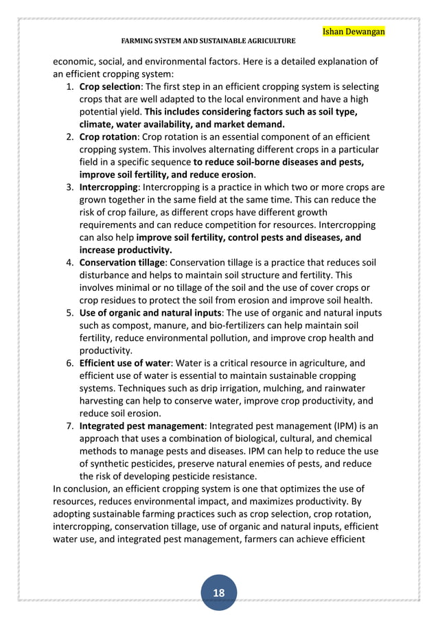 Farming system and sustainable agriculture notes | PDF