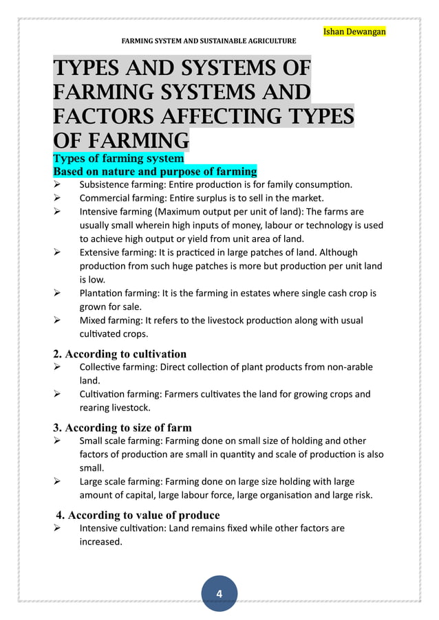 Farming system and sustainable agriculture notes | PDF