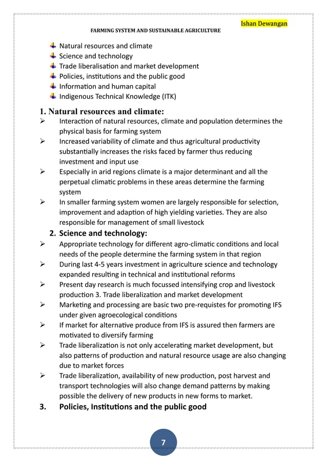 Farming system and sustainable agriculture notes | PDF