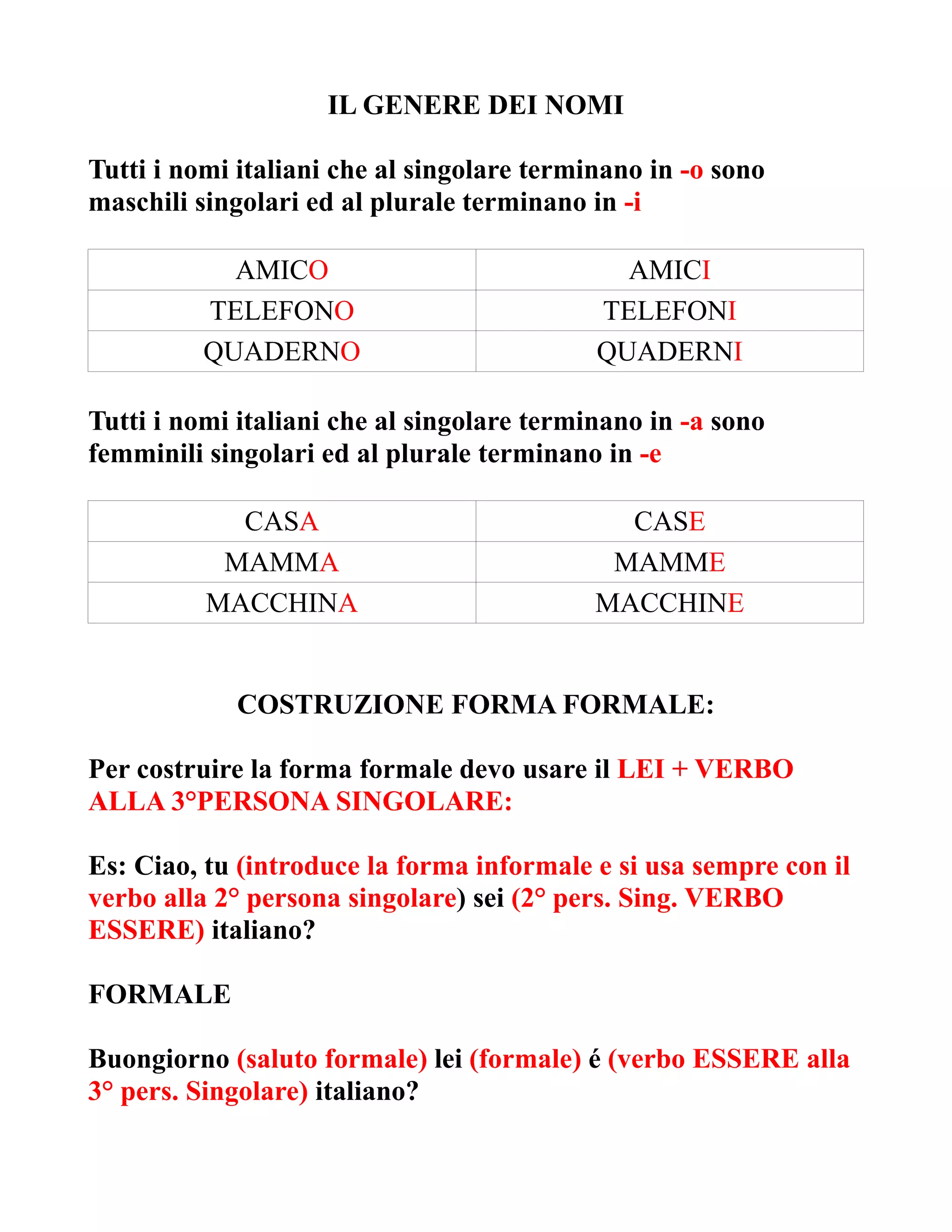 Microsoft word genere dei nomi - frasi - forma formale | PDF
