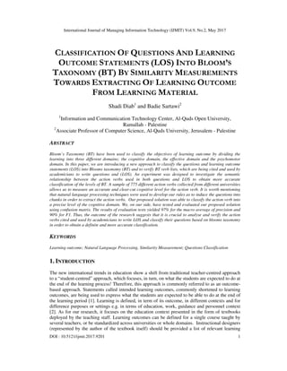 CLASSIFICATION OF QUESTIONS AND LEARNING OUTCOME STATEMENTS (LOS) INTO BLOOM’S TAXONOMY (BT) BY ...