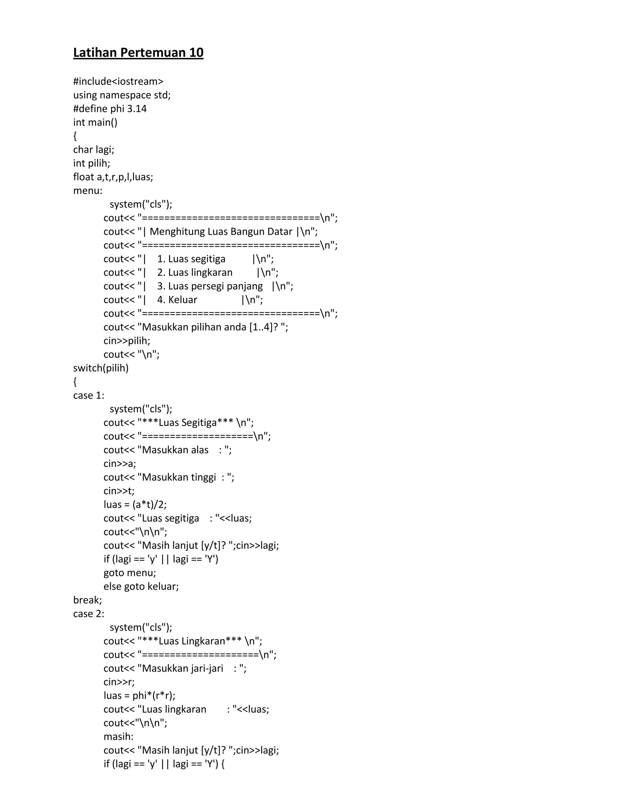 Menghitung Luas Bangunan dengan C++ | PDF