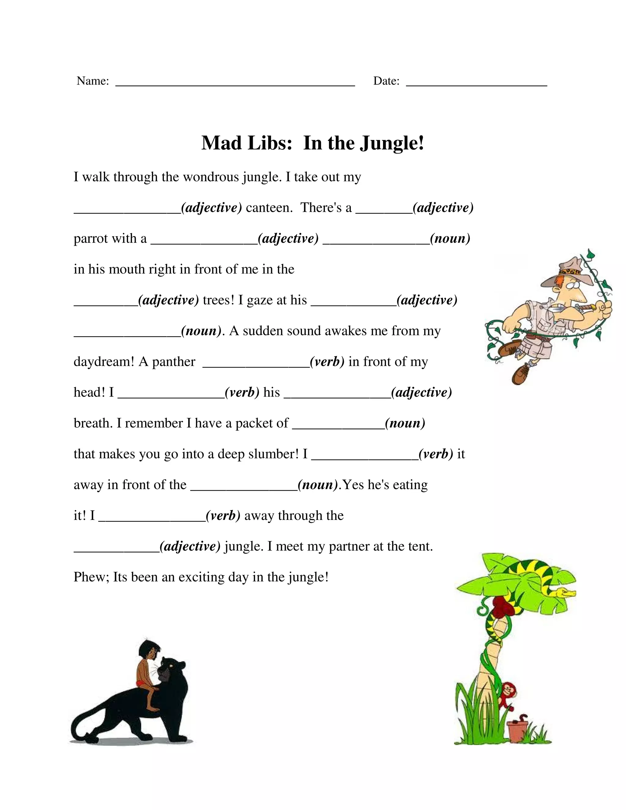 Microsoft word mad libs in the jungle | PDF