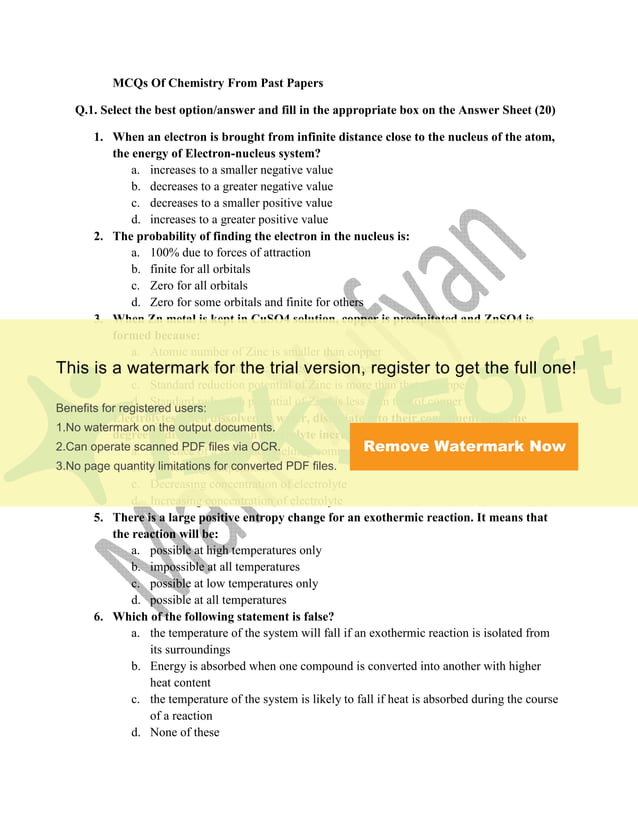 PPSC CHEMISTRY PAST PAPERS MCQS BY Malik XUFYAN | PDF
