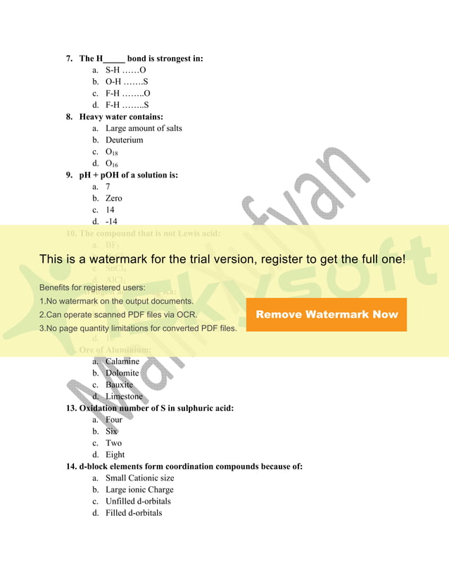 PPSC CHEMISTRY PAST PAPERS MCQS BY Malik XUFYAN | PDF