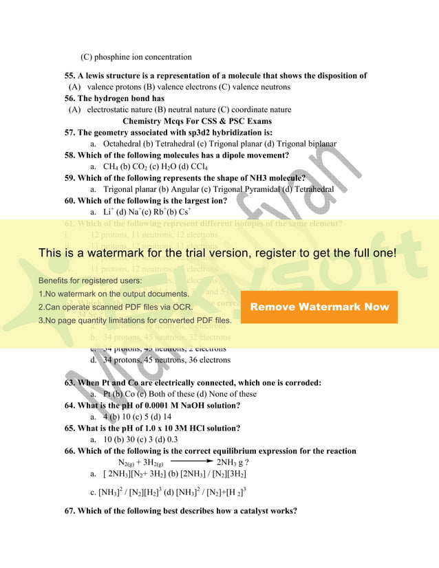 PPSC CHEMISTRY PAST PAPERS MCQS BY Malik XUFYAN | PDF