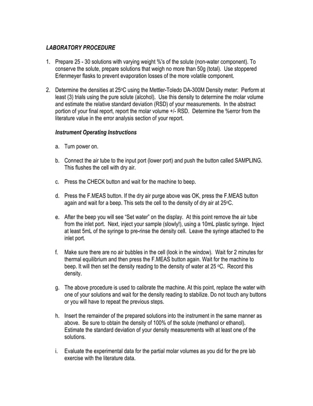Microsoft word partial molar volume.doc | Chemistry | Science