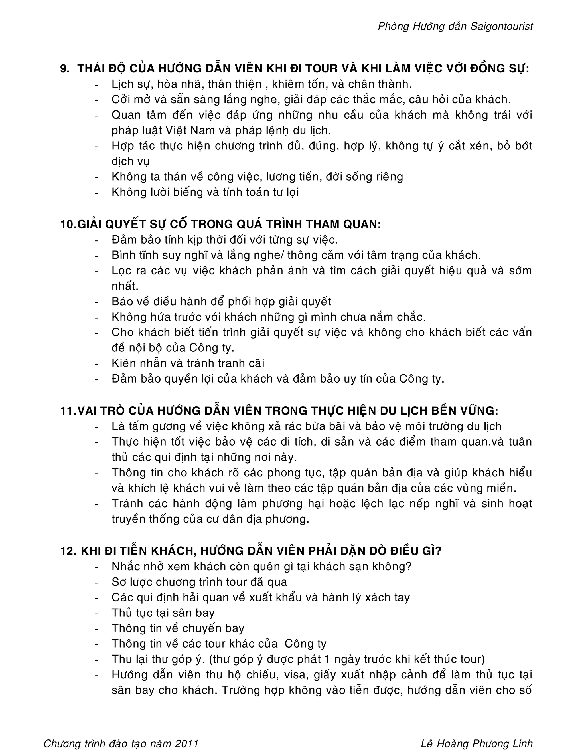 Saigontourist - Quy Chuẩn Inbound | PDF