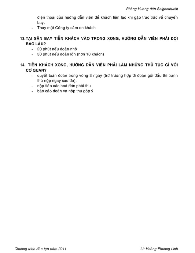 Saigontourist - Quy Chuẩn Inbound | PDF