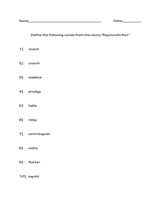 Microsoft word raymond's run vocabulary | PDF
