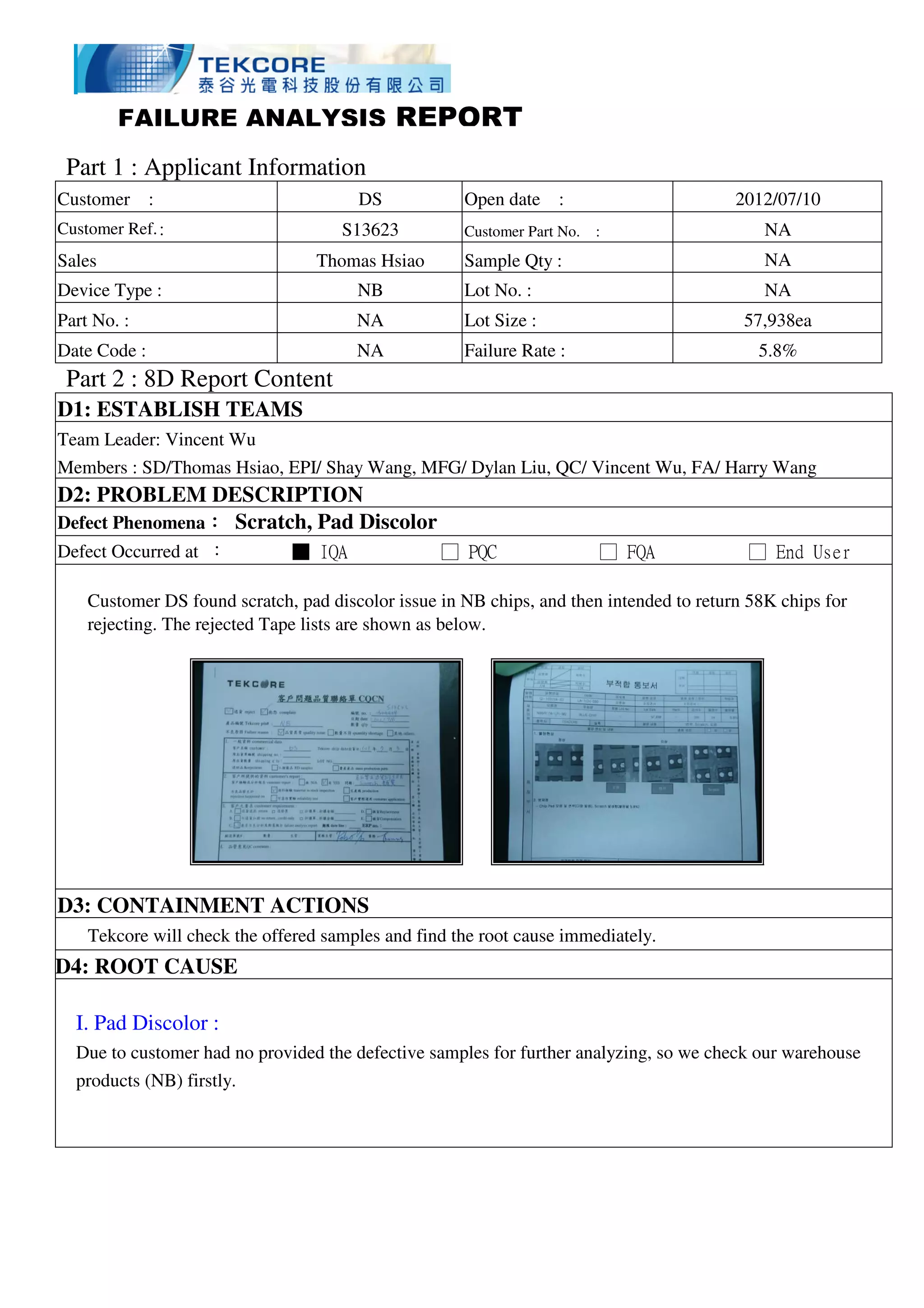 Microsoft word s13623-ds-scratch pad discolor-failure analysis report | PDF