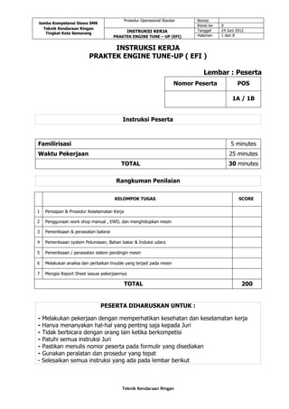 Microsoft word soal praktek engine tune-up efi lks smg 2012 lbr peserta | PDF