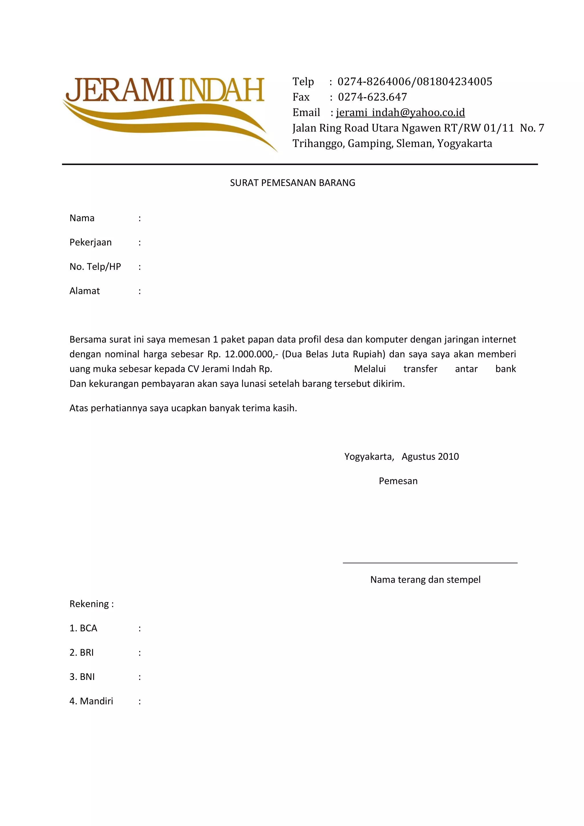 Microsoft word surat order barang | PDF