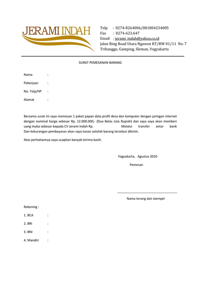 Microsoft word surat order barang | PDF