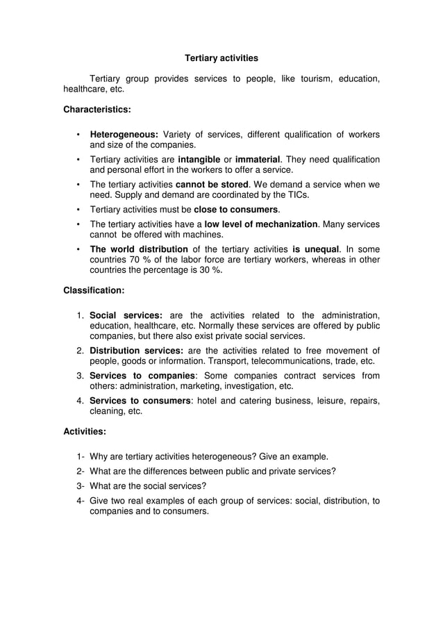 Tertiary Activities (3º ESO) | PDF