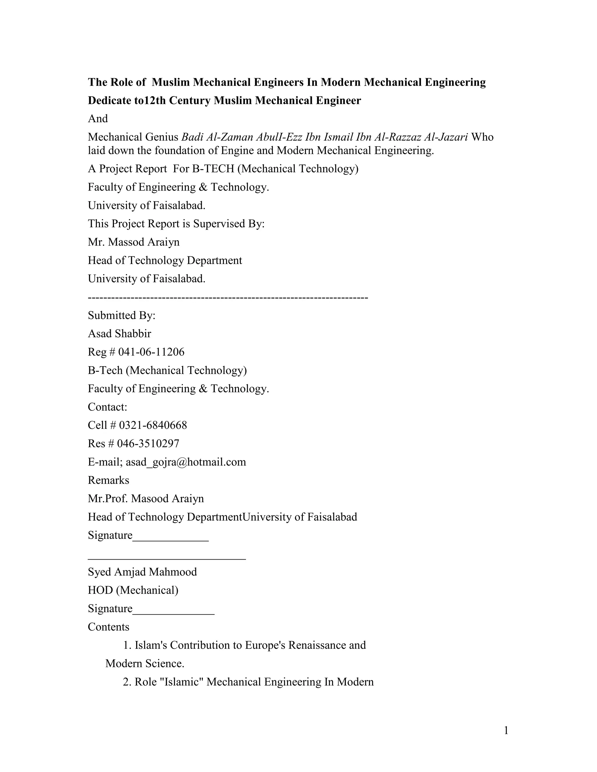 Microsoft Word T H E Role Of Muslim Mechanical Engineers In Modern ...