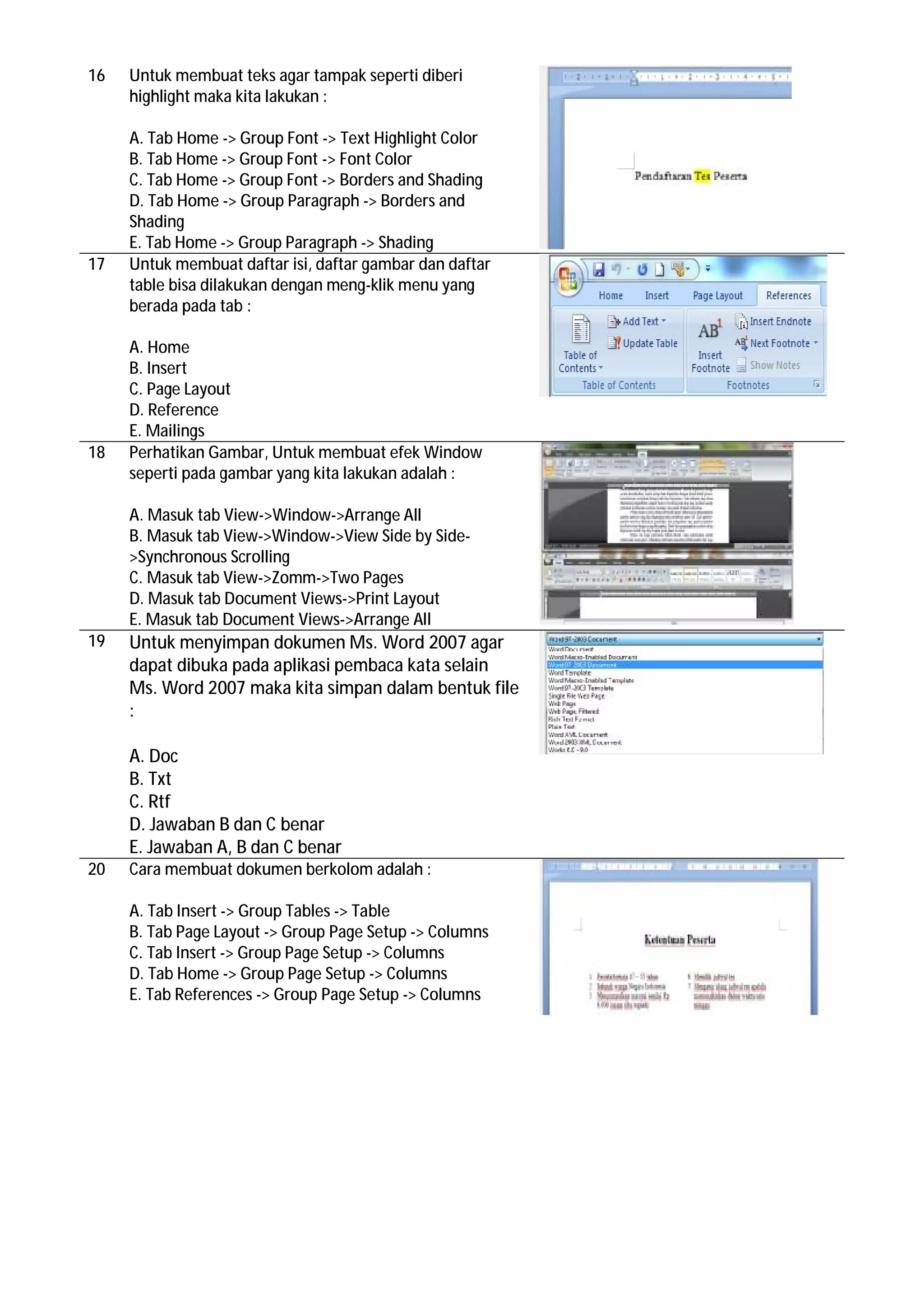 contoh ujian Microsoft word 2007 | PDF