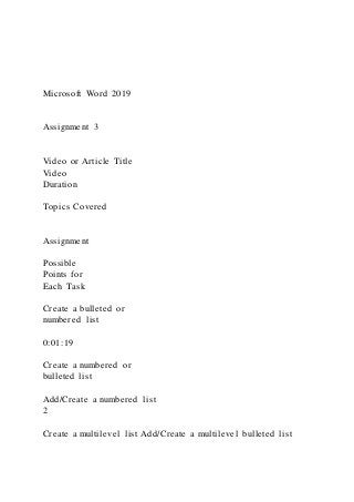 Microsoft Word 2019 Assignment 3 Video o | PDF