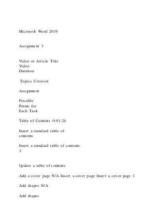 Microsoft Word 2019 Assignment 3 Video o | PDF