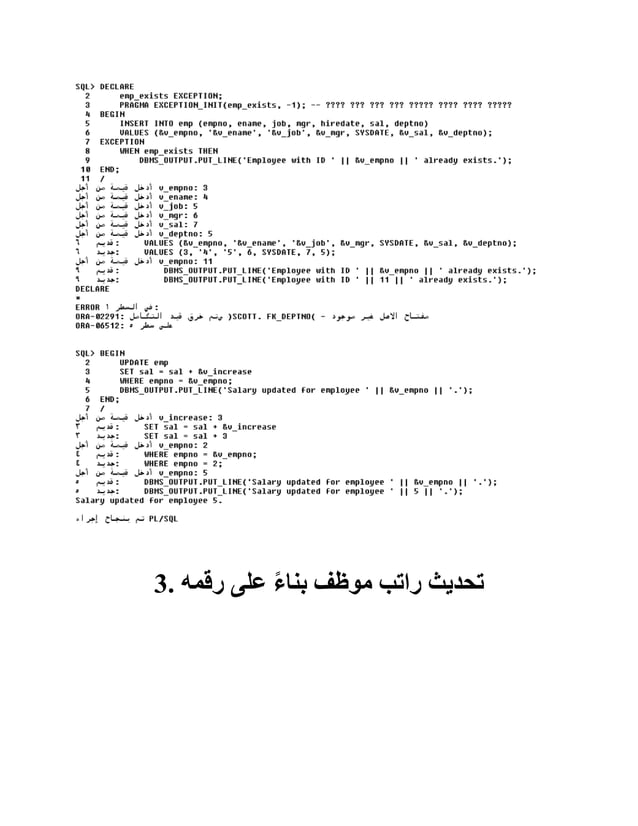 40 مثال عن الدوال والمؤشرات والاستثنائات بلغة PL-SQL | PDF