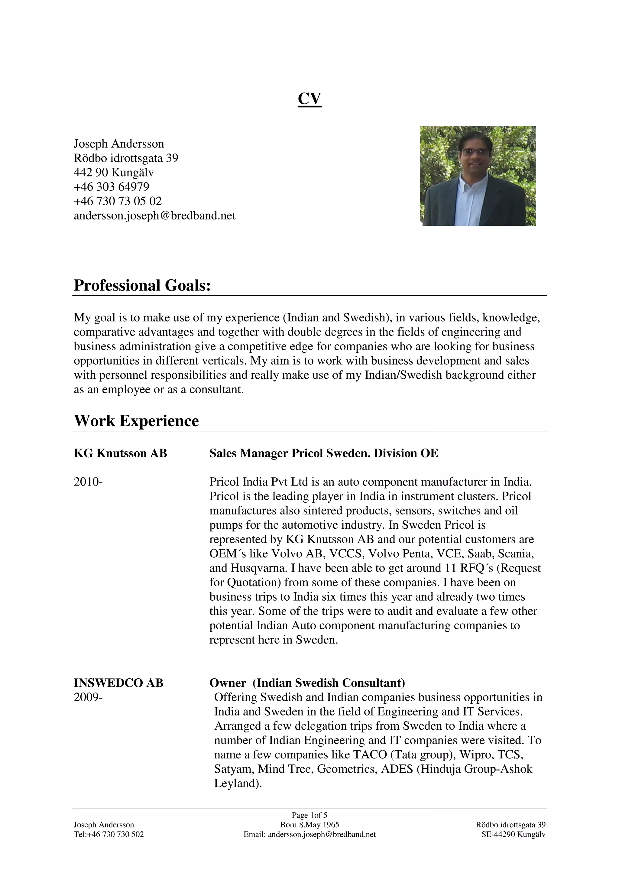 Microsoft Word Cv Joseph Andersson Ver4 English Version | PDF