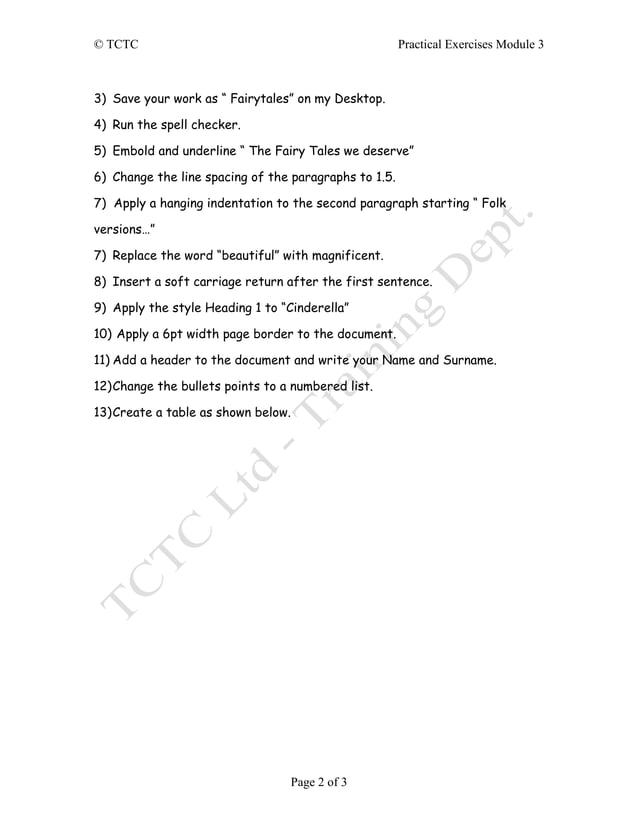 Microsoft word exercises | PDF