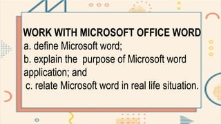 first quarter lesson in microsoft word in icf 8 | PPTX