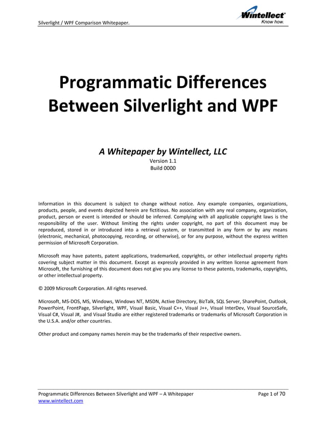 Microsoft Wpf Silverlight Comparison Whitepaper V1 1 | PDF | Desktop Publishing | Computer ...