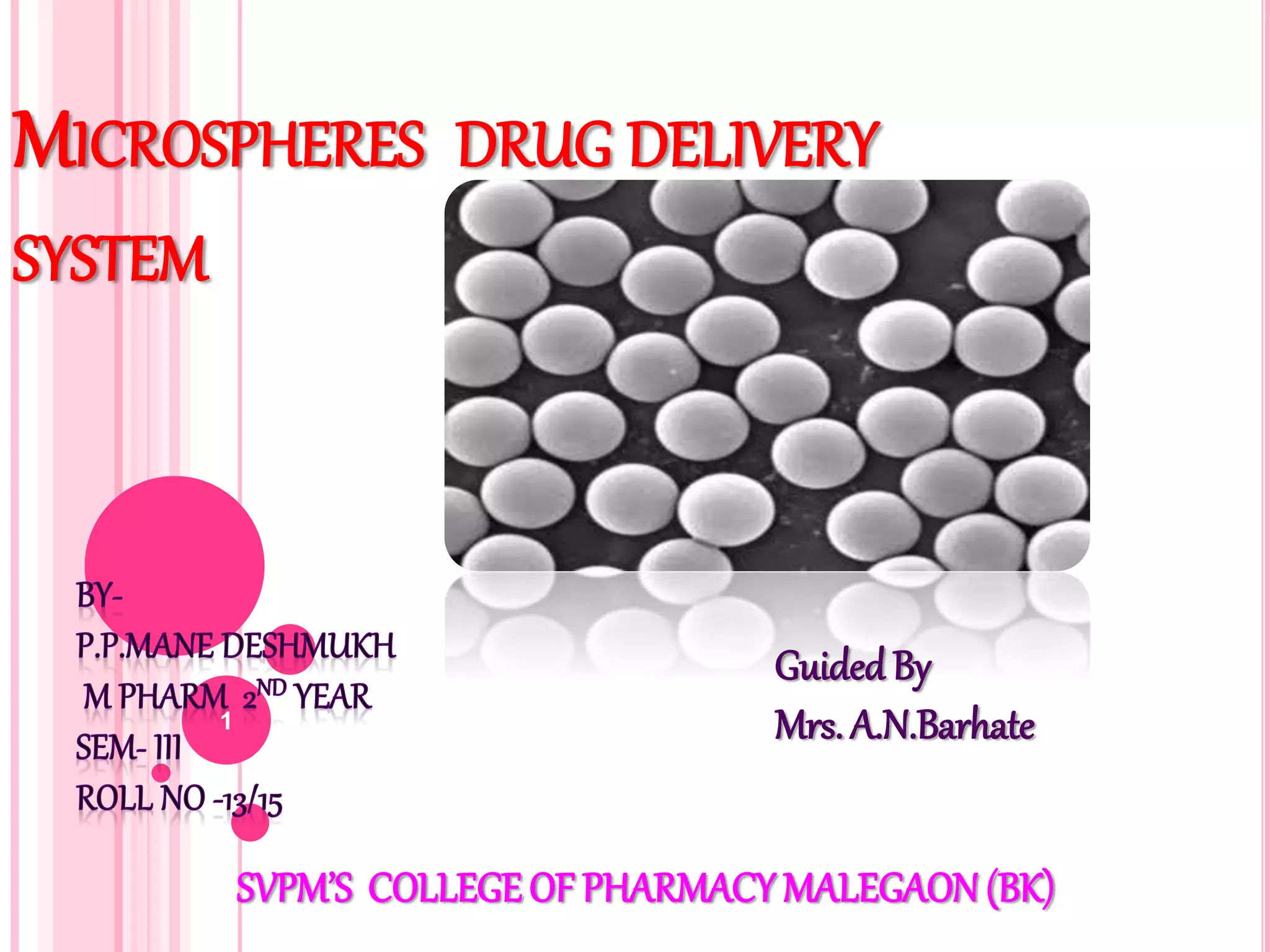 Microspheres drug delivery system | PPTX