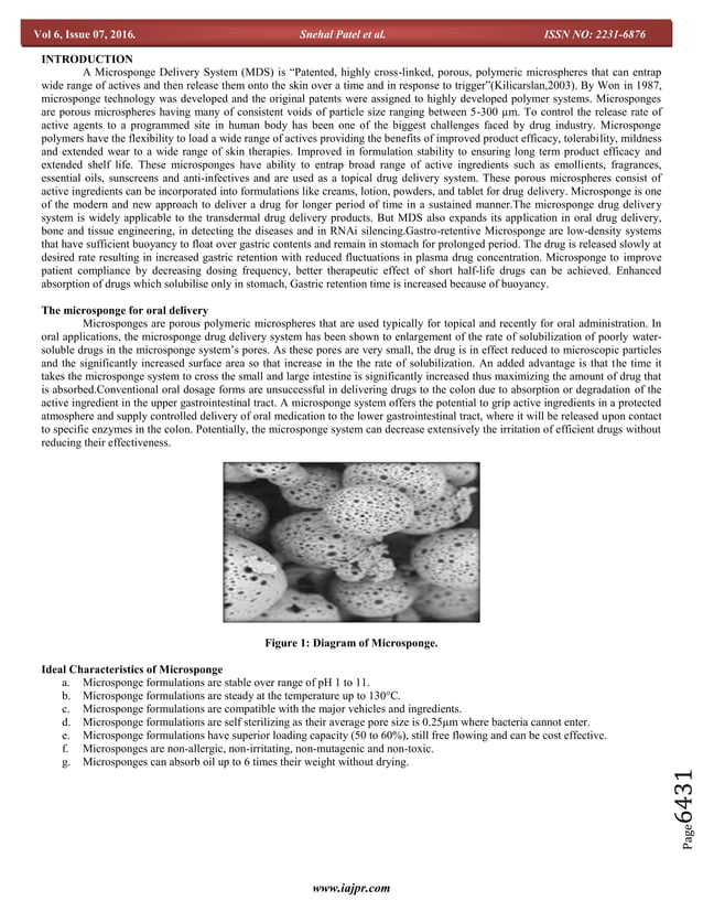 MICROSPONGE: A NOVEL APPROACH IN GASTRO-RETENTION DRUG DELIVERY SYSTEM ...