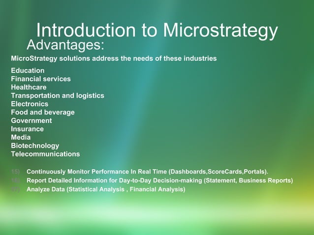 Microstrategy | PPT | Databases | Computer Software and Applications