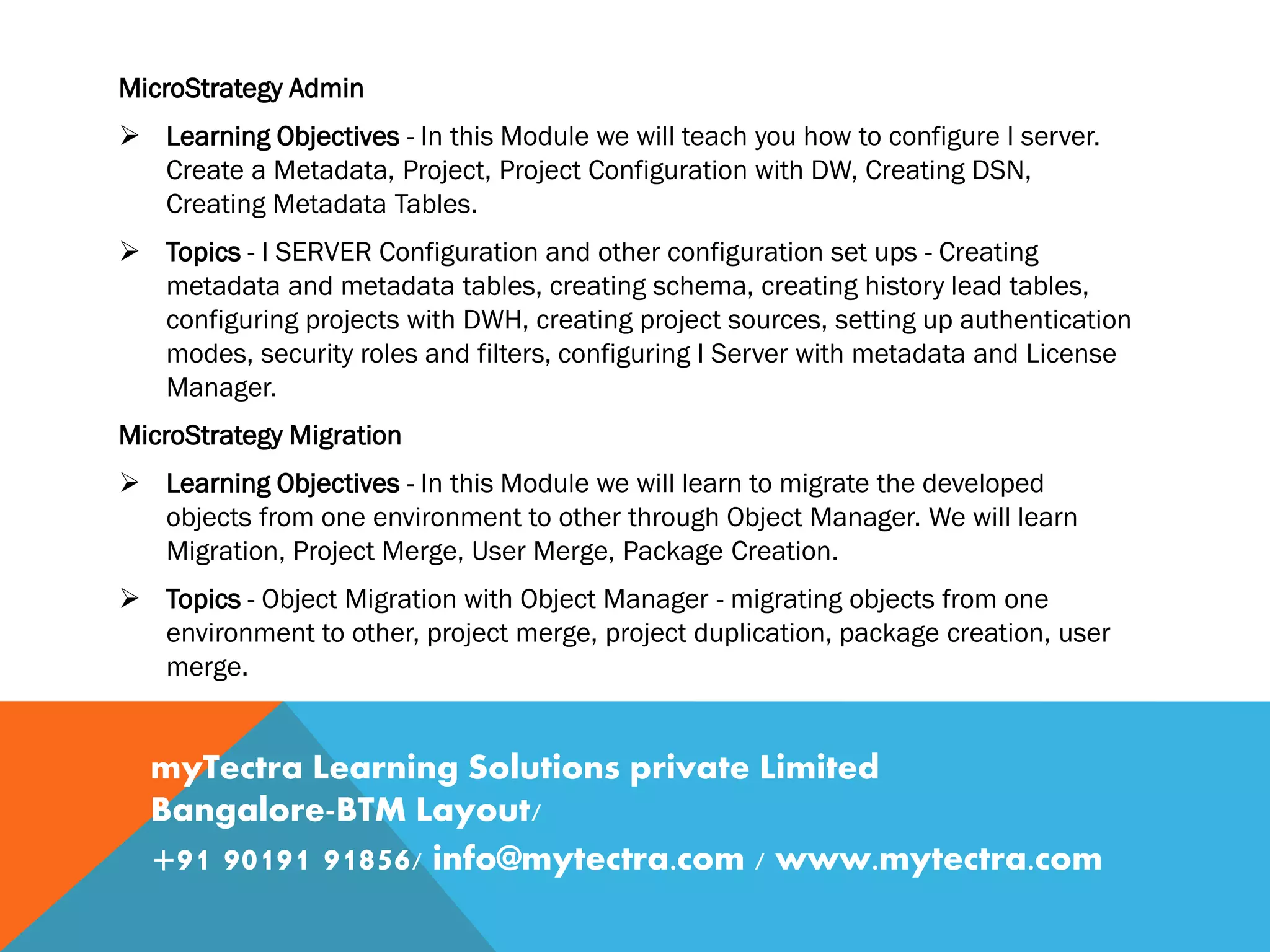 MicroStrategy Training From myTectra in Bangalore, | PDF