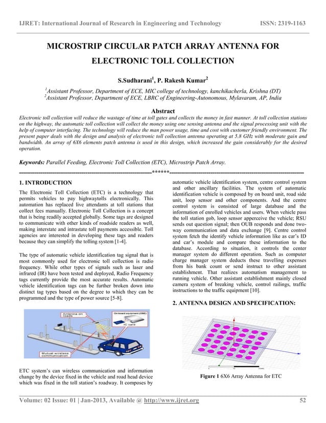 Microstrip circular patch array antenna for electronic toll collection ...