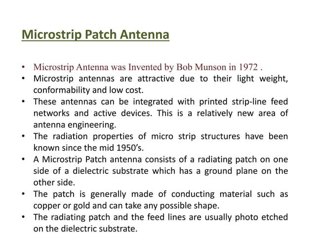 Microstrip rectangular patch antenna | PPTX | Physics | Science