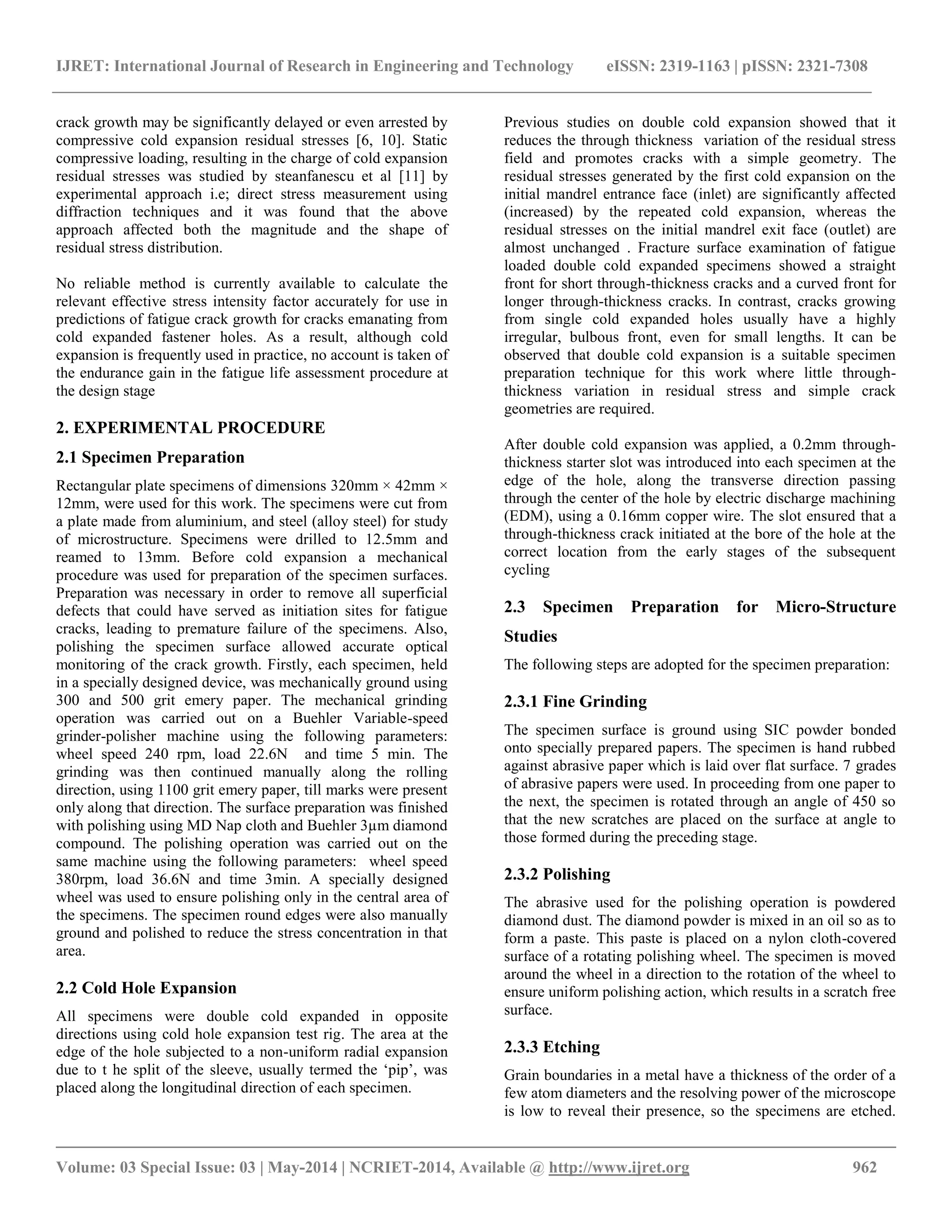 Microstructure analysis of steel 85 & al 7050 for cold expanded holes | PDF