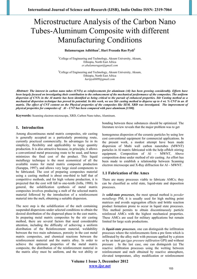 Microstructure analysis of the carbon nano tubes aluminum composite with different manufacturing ...