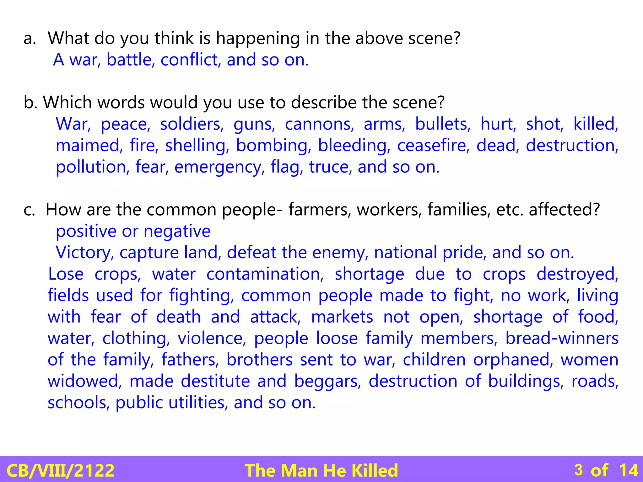 micro teaching on the man he killed poem | PPTX