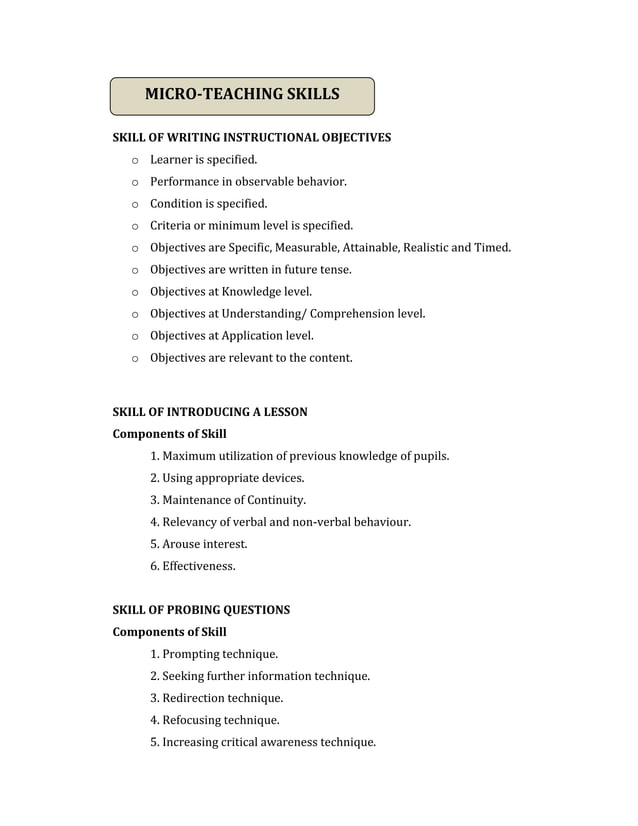 Micro teaching skills & Components | PDF | Educational Assessment ...