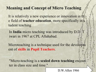 Micro Teaching Meaning, Nature, definition, cycle, time duration Saeed ...