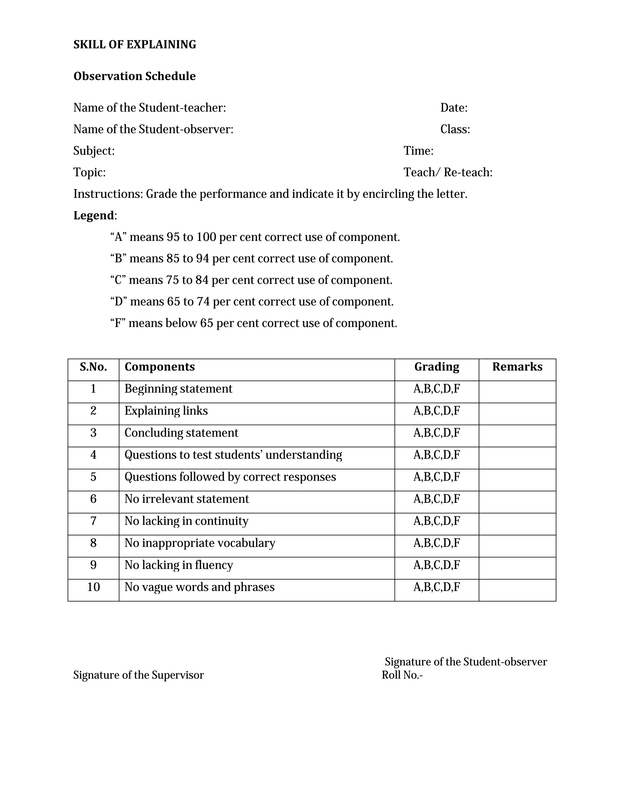 Micro teaching skills obsevation schedule | PDF