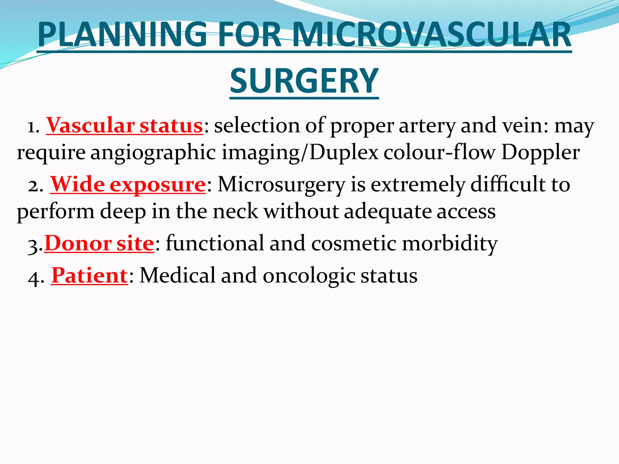 Microvascular flaps for reconstruction in head and neck cancer | PPTX