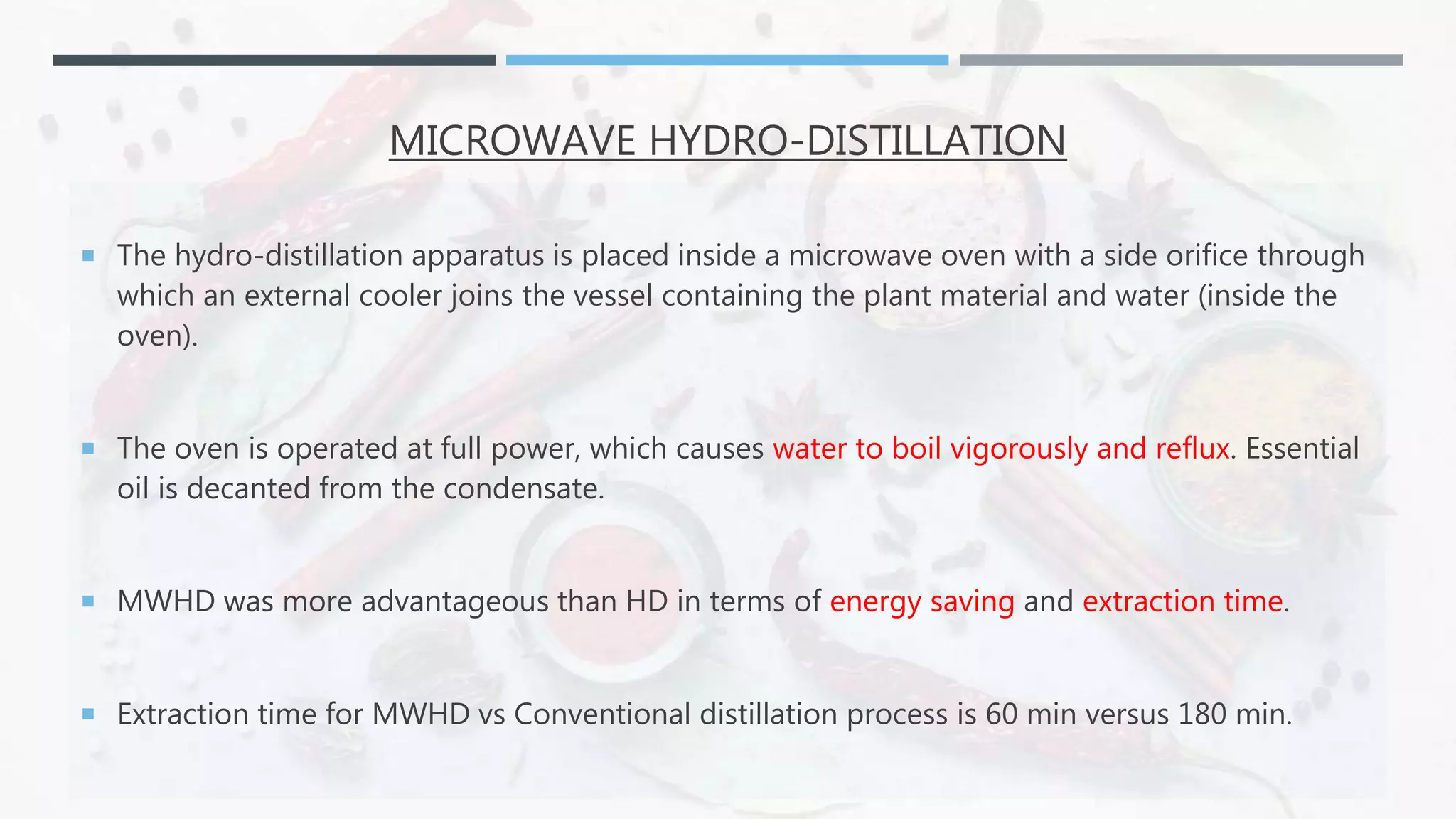 Microwave assisted extraction of spice oleoresins and oils | PPTX
