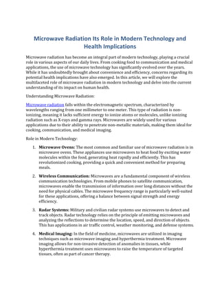 Microwave Radiation Its Role in Modern Technology and Health ...
